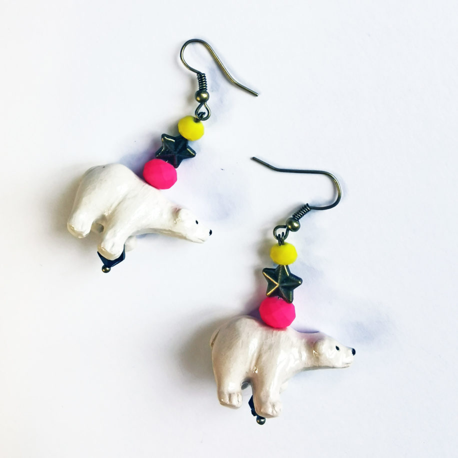 Boucles d'oreilles féérique animal totem grand ours polaire