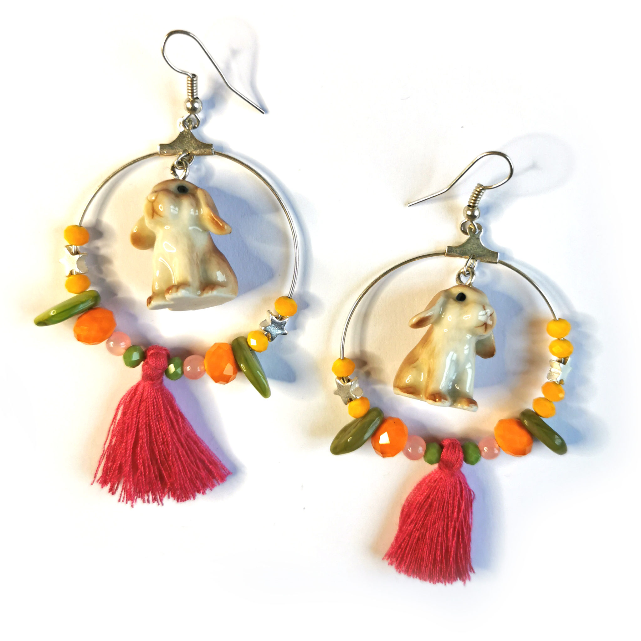 Boucles d'oreilles animal totem petits pandas et roses