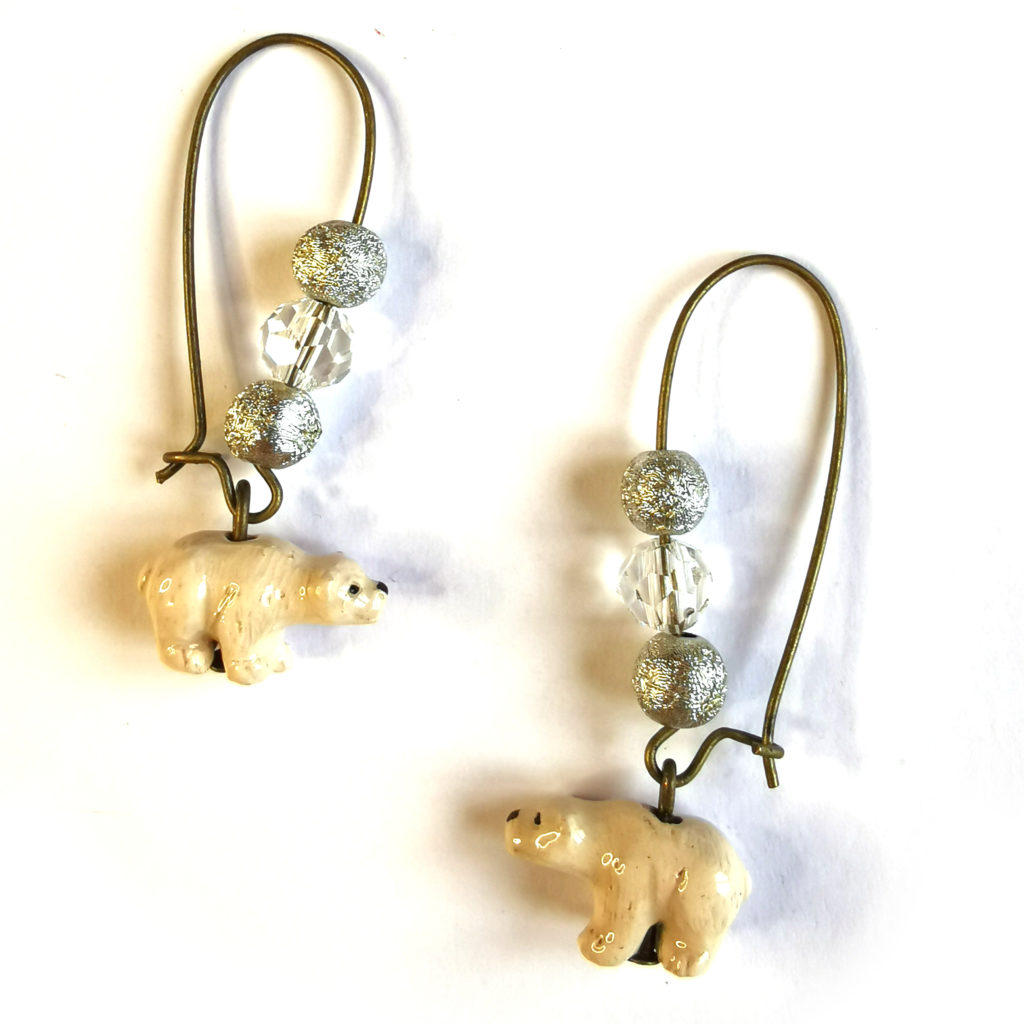 Boucles d'oreilles animal totem petits ours polaires et perles